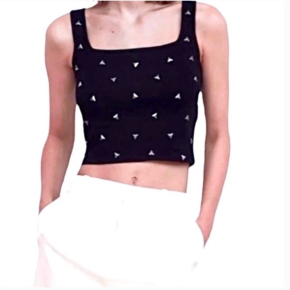 Zara | Tops | Zara Silvertone Triangle Studed Black Cropped Top | Poshmark